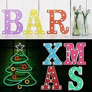 Pooqla LED Marquee Letter Lights, Light Up Alphabet Marquee Letters Sign for Night Light Birthday Wedding Party Christmas Lamp Home Bar Decoration, Purple Letter A