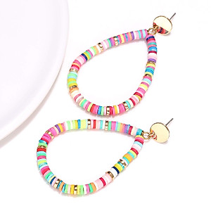 PHALIN Colorful Heishi Bead Dangle Drop Earrings for Women Multicolored Polymer Clay Beaded Hoop Dangle Earring Studs for Summer Beach Vacation (Teardrop)