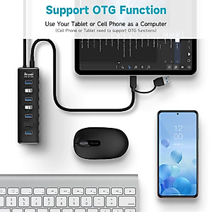 Powered USB 3.0 Hub, ikuai 7-Port 3.0 Data Aluminum USB Hub Splitter with 24W AC Adapter and 3.3ft Extended Long Cable for PC, Laptop, PS4, HDD, Flash Drive