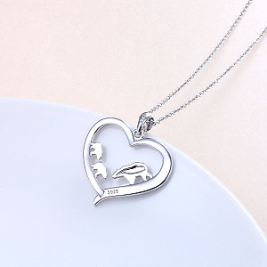 DAOCHONG Mother and Child S925 Sterling Silver Mama Bear with Cub Heart Pendant Necklace for Family (2 cubs)