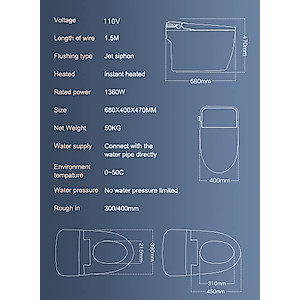 Intelligent Toilet with Heated Seat, DACOM Smart Toilet One Piece Toilet Foot Sensoring Flush, Warm Water and Dry, Multi-Function APP Remote Control