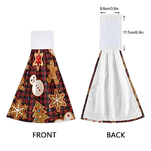 Christmas Gingerbread Cookies Kitchen Hanging Towel 12 x 17 Inch Tree Snowman Hand Tie Towels Set 2 Pcs Tea Bar Dish Cloths Dry Towel Soft Absorbent Durable for Bathroom Laundry Room Decor
