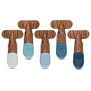Phantom Chef Set of 5 Bag Clips | Durable, Long-Lasting, Soft Touch, Kid-Friendly Seal Grips | Food Chip Bag Clips for Food Storage | Reusable | Zero Waste Kitchen Clips | T Shape Clip (Navy)