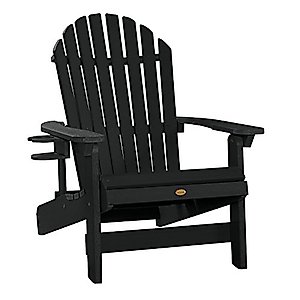 Highwood AD-KITKING1-BKE Hamilton King Size Folding & Reclining Adirondack Chair with Cup Holder, Black