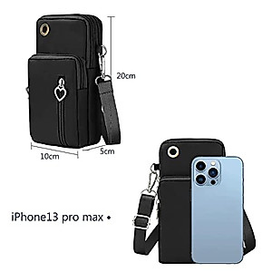 Crossbody Wallet Phone Bag for Women Nylon Small Crossbody Shoulder /Arm Bag Cell Phone Purse with Headphone Port (Black)