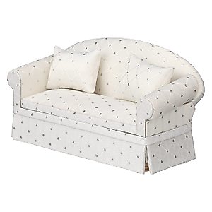 Dollhouse Sofa Couch, Upholstered Miniature Living Room Furniture Loveseat, Accessories for 6 inch Dolls, 1/12 Scale