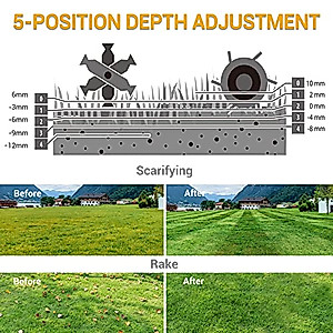 Rock&Rocker 16-Inch 15 Amp Electric Dethatcher Scarifier, 5-Position Height Adjustment, 48.4QT Removable Thatch Bag, Quick-Fold, with Scarifier Blade, Removing Thatch, Lawn Mower's Mate