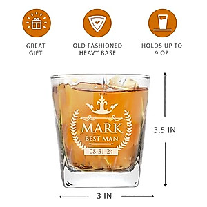 Set of 1, 3, 7 and More Custom Personalized Whiskey Rocks Glasses for Bachelor Party - Engraved Square Rocks Glass Gifts for Groom, Groomsman - Royal Style (7)