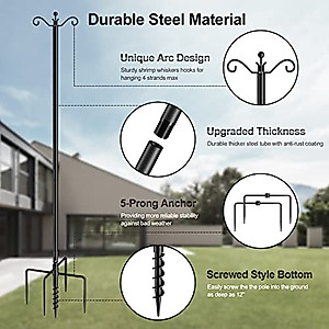 String Light Poles for Outside 2 Pack, Outdoor Light Poles for String Lights with 5-Prong Base and Spiral Ground Anchor, 8.5 ft Heavy Duty Metal Posts for Backyard Garden Patio Christmas Lighting