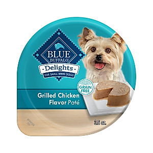 Blue Buffalo Delights Natural Adult Small Breed Wet Dog Food Cups, Pate Style, Grilled Chicken Flavor in Savory Juice 3.5-oz (Pack of 12)