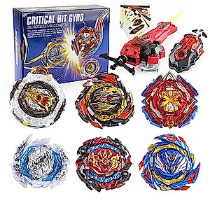 ROUSEWIT Bey Battling Tops Set, 6 Spinning Tops 2 Launchers Burst Toy Game, Combat Battling Game Gift for Age 6+ Boy