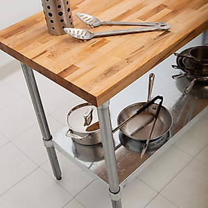 John Boos JNS10 Maple Top Work Table with Galvanized Steel Base and Adjustable Galvanized Lower Shelf, 60" Long x 30" Wide x 1-1/2" Thick