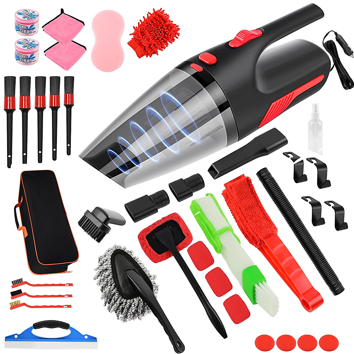 SULAWH Car Interior Detailing Kit, Auto Upholstery & Carpet Cleaner with Car Seat and Windshield Cleaning Tools, Complete Car Wash and Detailing Brushes Set, Essential Car Cleaning Supplies Kit