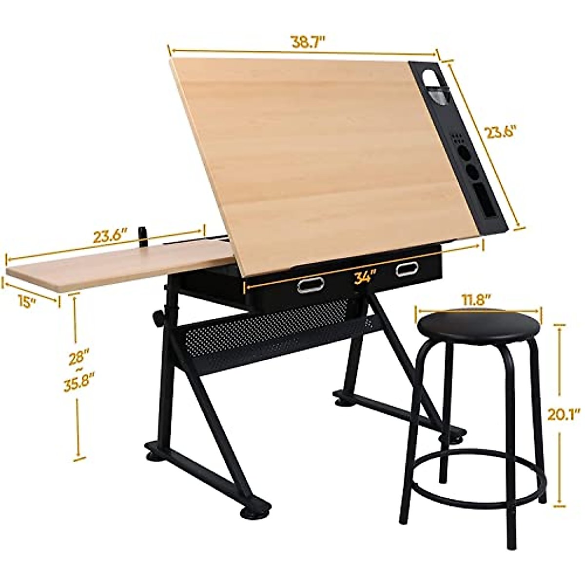 Smartxchoices Drafting Table Drawing Desk Reclining Tiltable Tabletop Bundle Set with Stool and 2 Storage Drawers Art Writing Reading Workstation for Office and Home