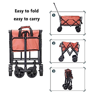 KOHARA Handcart, Outdoor Folding Utility Wagon Collapsible Wagon Cart, Heavy Duty Outdoor ch Wagon with Wheels, Home Shopping Trolley, Load-80Kg / 176Lbs/Pink