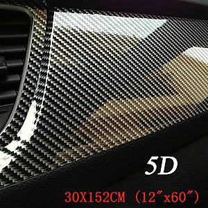 Auto Accessories 5D Glossy Carbon Fiber Wrap Vinyl Film Car Interior Wrap Stickers, Car DIY Interior Exterior (12 * 60inch) (US Stock)