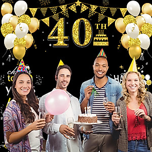 Large 40th Birthday Decorations 40th Birthday Banner Photography for Men Women, Black Gold Funny Cheers to 40 Years Birthday Party Supplies, Hello Forty Bday Photo Booth for Indoor Outdoor(79x71inch)