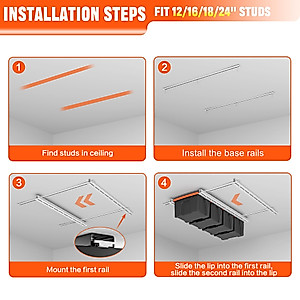 TORACK Garage Ceiling Bin Storage Rack, Overhead Tote Storage Rail System Heavy Duty Adjustable Tote Slide Garage Storage System(Black, Bins are not included)