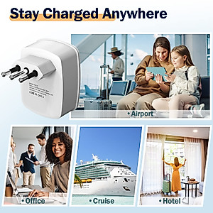 Italy Travel Plug Adapter (NOT for UK), USA to Italy Chile International Electrical Adaptor USB C Wall Charger for iPhone iPad Laptop (NOT for Hairdryer), US to Europe Power Outlet Converter