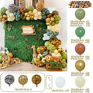 156pcs Jungle Safari Balloon Garland Arch Kit-Sage Green White Balloon with Tropical Animal Decoration for Boy Baby Shower, Wild One Birthday, Woodland Zoo Pals Party Supplies
