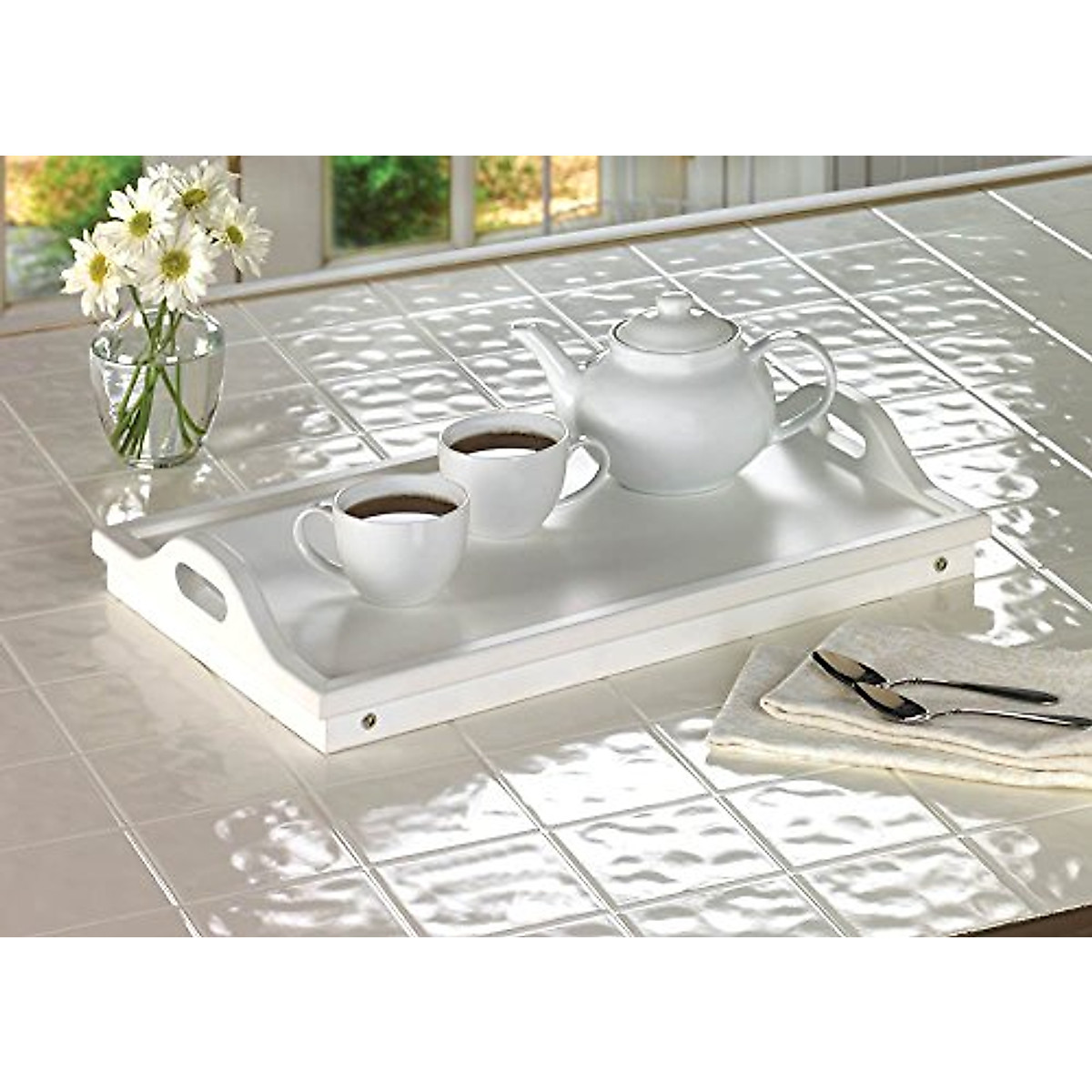 Breakfast in Bed Tray, Serving Tray with Legs, Modern White Folding Bed Tray
