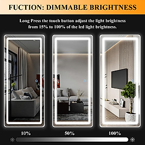EDTEMI 40"x16" LED Lighted Wall Mounted Mirror, Full-Length Mirror with LED Lights, Full Body Mirror, Hanging Mirror for Bedroom Living Room Locker Room, White