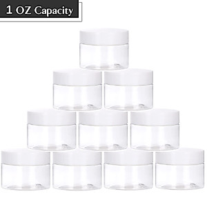 TUZAZO 1 OZ Plastic Jars Round Clear Cosmetic Container Jars with Lids and Labels, 12 Pack Small Plastic Jars for Lotion, Cream, Ointments, Makeup, Glitters, Samples, Travel Storage