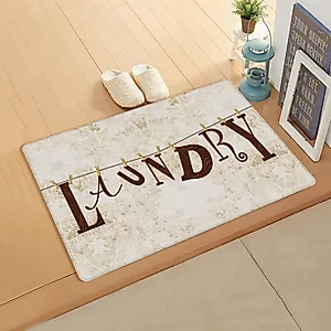 Laundry Rectangular Door Mat Indoor Doormat Bath Rugs Non Slip, Washable Cover Floor Rug Absorbent Carpets Floor Mat Home Decor for Kitchen Words Clipped on The Rope Yellow Retro Style (16x24)