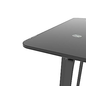 Lepfun Rectangular Tempered Kitchen Small Modern Glass Dining 4 with Wood Printed Transfer Metal Legs, Coffee Table for Living Room (Black)