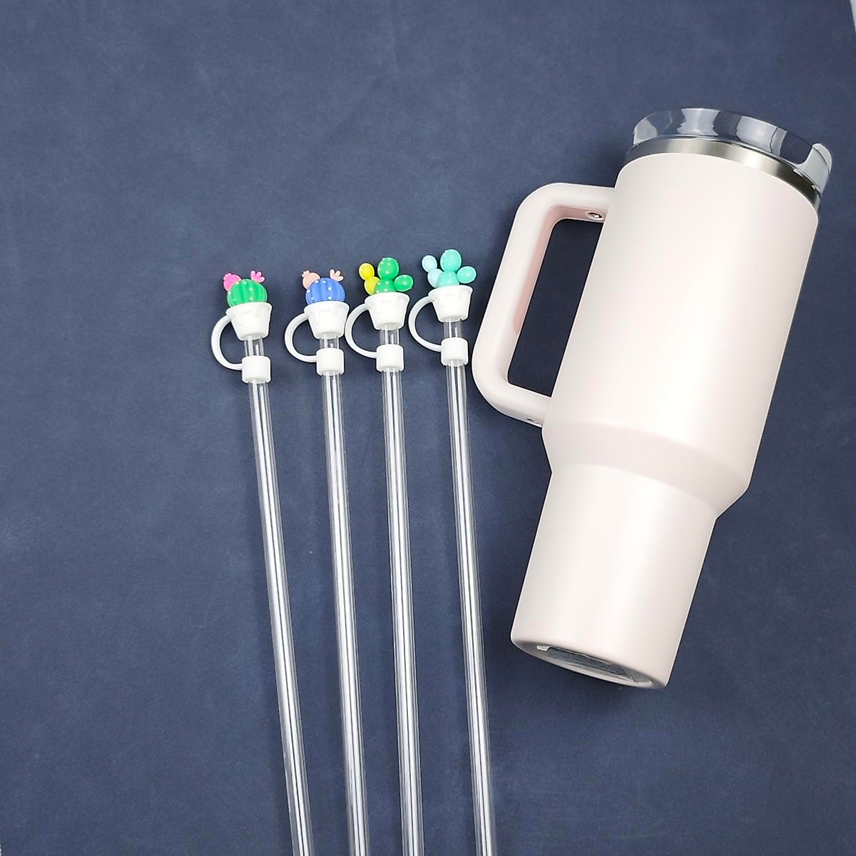 boqopod 4 Pcs Cactus 10mm/0.4 inch Straw Cover Cap for Stanley Cup and Straw Topper Compatible with Stanley 30 & 40 Oz Tumblers (Cactus)