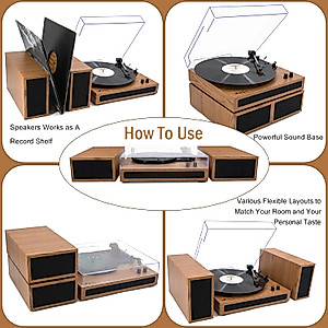 LP&No.1 Record Player, Wireless Turntable with Stereo Bookshelf Speakers,Vinyl Record Player,Support Wireless,Auto-Stop.(Yellow Wood)