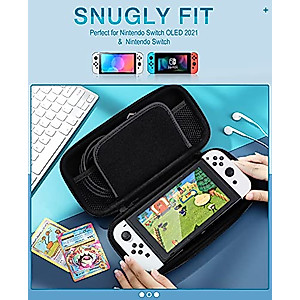TiMOVO Carrying Case Compatible with Nintendo Switch OLED Model 2021 & Switch, Durable Hard Shell Game Storage Handbag Portable Travel Bag PU Pouch with Pocket for 10 Game Cards & Accessories, Gilding