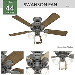 Hunter 50882 Swanson Ceiling Fan 44 inches Matte Silver