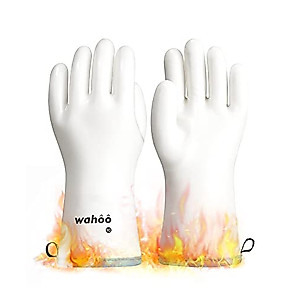 Wahoo Liquid Silicone Smoker Oven Gloves, Food-Contact Grade, Heat Resistant Gloves for Cooking, Grilling, Baking, White, XL/10