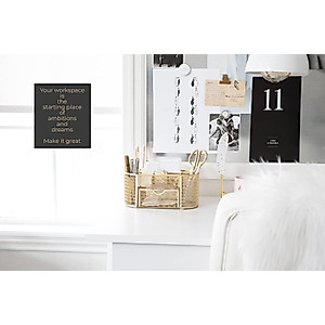 BLU MONACO Beautiful Gold Desk Organizer - Made of Metal with Gold Finish - Gold Desk Accessories - Storage for Paper and Office Supplies - Desk Organizer Gold - Storage for Home or Office