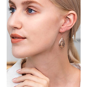 Rose Gold Flashed Sterling Silver Filigree Teardrop Drop Dangle Earrings for Women