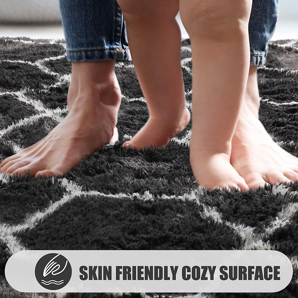 ONASAR Geometric Area Rug 5x7, Dark Grey and White Rugs for Bedroom, Modern Shag Fluffy Rug for Living Room, Classroom, Playroom, Office, Dorm, Kids Nursery, Cool Bedside Rug, Thick Fur Carpet