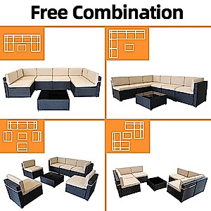 yoyomax Patio Furniture Set-7PCS Modular Outdoor Sectional Wicker Conversation Sofa w/ 6 Chairs, Coffee Table - Ideal for Garden, Poolside, Restaurant Hotel