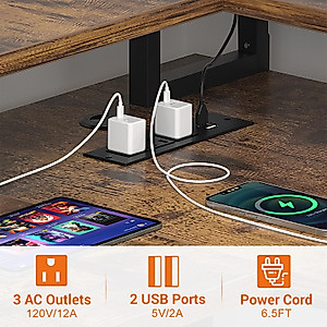 armocity L Shaped Computer Desk with Power Outlets, Gaming LED Lights, Corner Storage Shelves, Work Study for Bedroom, Home Office, Small Spaces, 47'', Rustic Brown