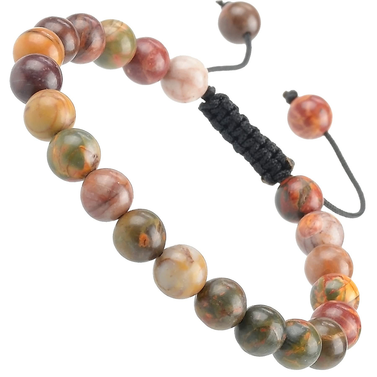 MASSIVE BEADS 8mm Natural Picasso Jasper Artistic Braided Macrame Bracelet Gift (Picasso Jasper, 8mm)