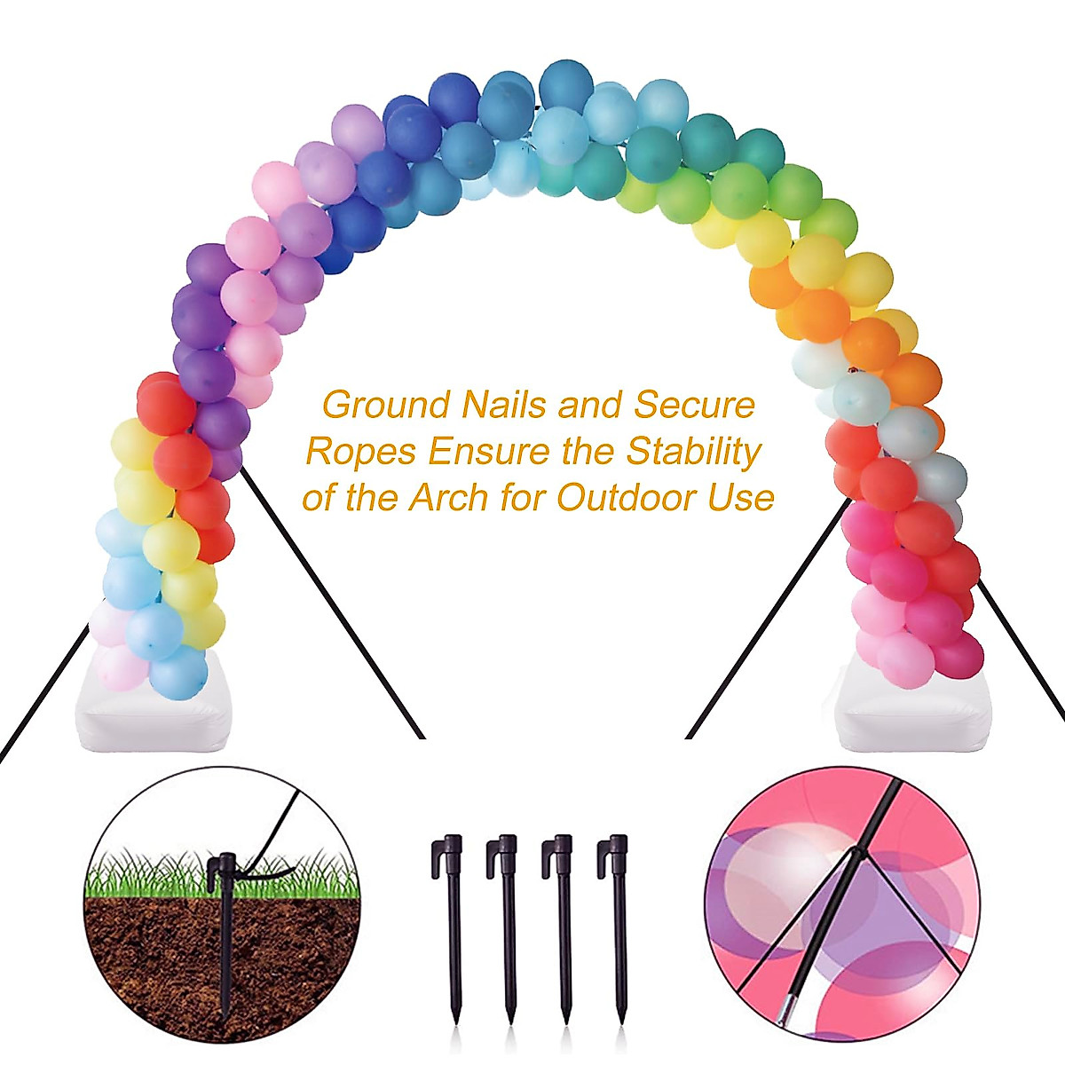 RUBFAC Balloon Arch Kit, 9ft Tall & 10ft Wide Adjustable Balloon Arch Stand with 2 PVC Bases,2 Water Fillable Bags, 60pcs Balloon Clips, 120pcs Rainbow Balloons, for Wedding Birthday Baby Shower