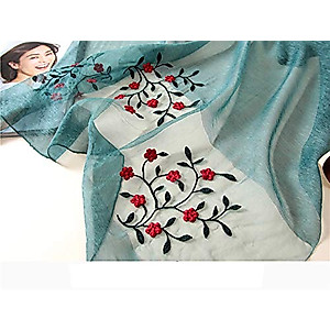 Alysee Women Soft Warm Silk&Wool Mixed Embroidered Scarf Shawl Headwrap Cyan