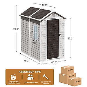 WACASA Storage Shed 4X6 FT,Resin Outdoor Storage Shed with Floor & Lockable Door, All Weather Plastic Lean to Shed with Window and Vent, Garden Tool Shed for Bike,Toy,Lawnmower (Grey)