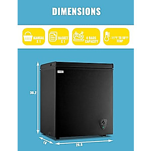 Chest Freezer 5.0 Cubic Feet Small Black Deep Freezers WANAI Mini Compact Home Machine 7 Thermostat Removable Basket Garage Dorm Apartment Kitchen Business