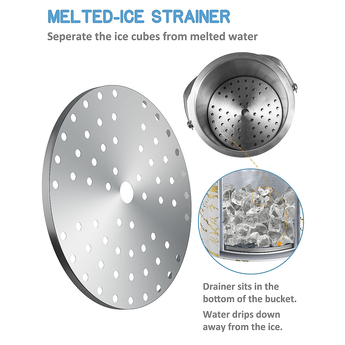 AYOTEE Ice Bucket with Lid,Scoop,Tongs,Strainer and Handle-Stainless Steel Insulated Ice Bucket Keeps Ice Cold & Dry, Great for Home, Party, Bar, Chilling Beer, Cocktail, Champagne and Wine Bottle-3L