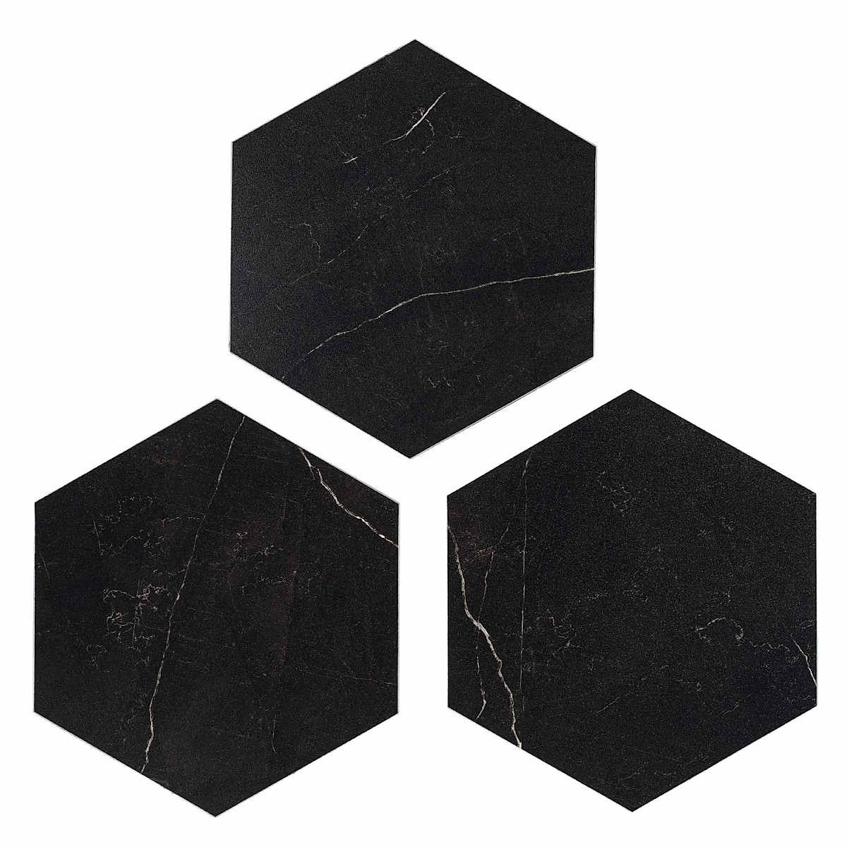 BaseCore HEX Hexagon Vinyl Flooring Black Marble 5.75" DIY Self Adhesive Textured Modern Floor Tile Peel & Stick Tile (36pcs/21.5sqft per case)