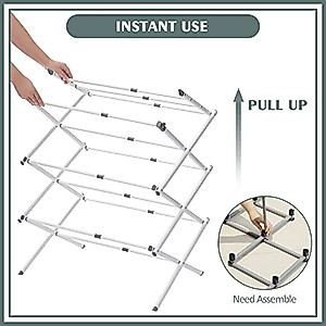 TOOLF Expandable Clothes Drying Rack, Foldable Laundry Drying Rack, 3-Tier Collapsible Clothing Dryer, Adjustable Towel Rack for Air Drying Clothing, Bed Linen, Clothing, Socks, Scarves, White