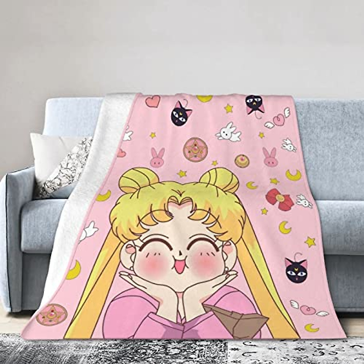 Slafoiu Anime Blanket Cute Pink Throw Blanket Soft Cozy Blankets for Bed Sofa Couch Gifts for Women Girls 50" x 40"