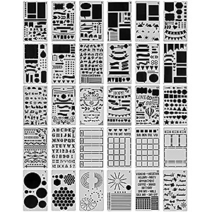 30 PCS Journal Stencils, Planner Stencils for Bullet Dot Journal Notebook Diary Scrapbook Drawing Template Dot Journal Stencil 4x7 Inch