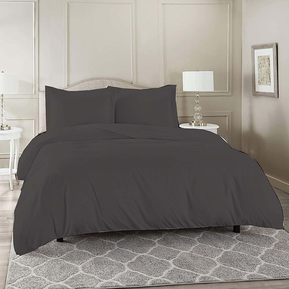 Duver Cover Dark Grey Duvet Covers Super King Size- Washed Cotton Like Soft Duvet Cover Set 3 Pieces with Zipper Closure, 1 Duvet Cover 98X108 inches and 2 Pillow Cases (Super King-Dark Grey Solid)